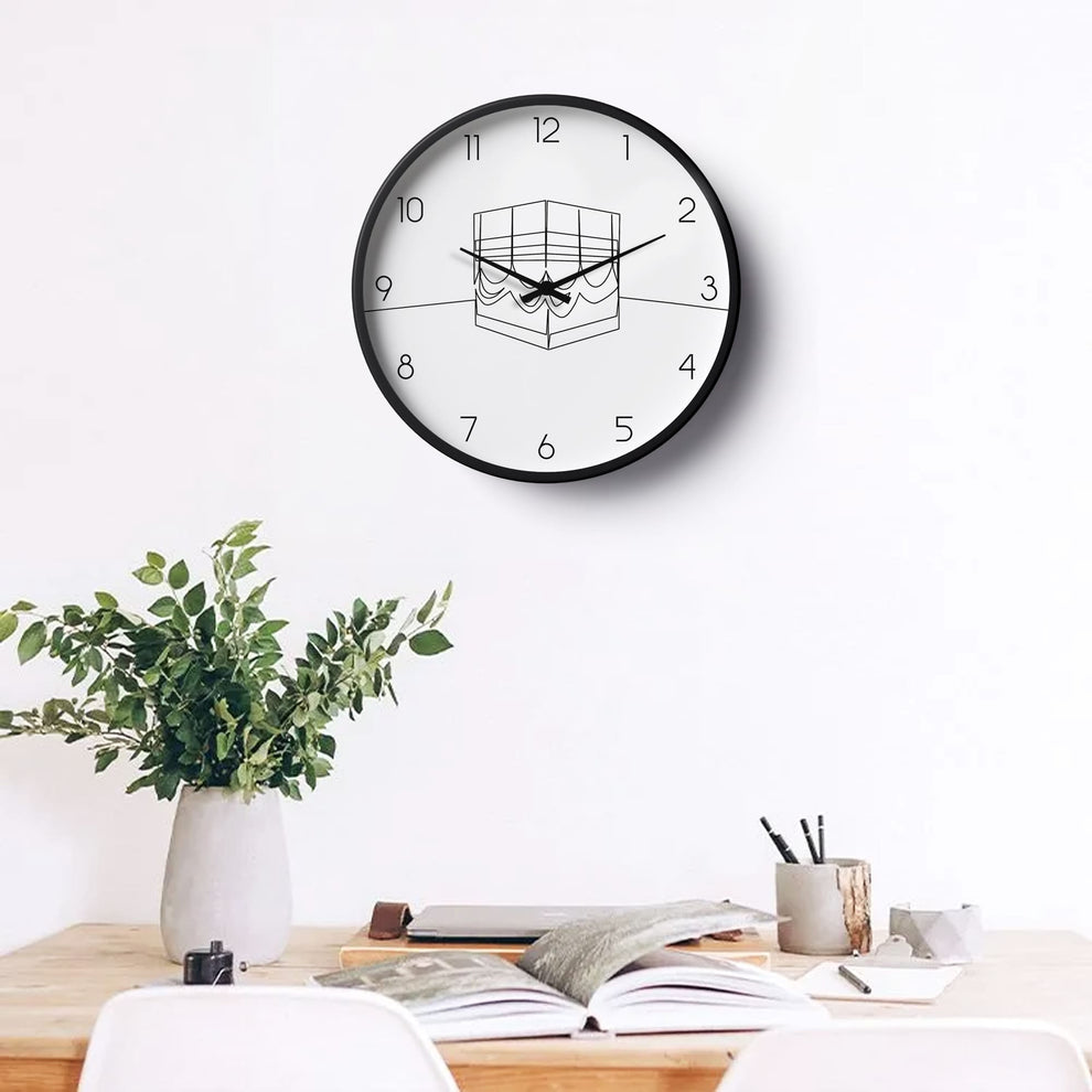 Islamic Wall Clock – Minimal Kaaba Line Art Modern Design Black & Whit ...