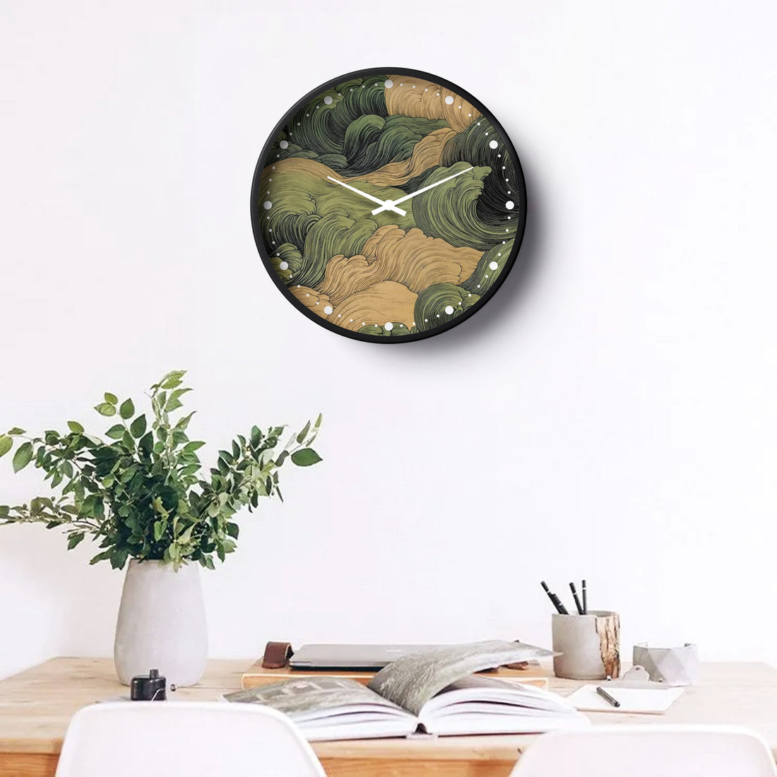 Abstract Wall Clock – Olive Flow Nature Art Design | KLOK