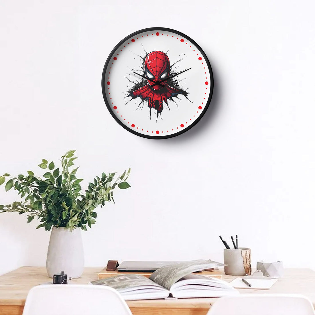 Super Hero Wall Clock – Web Warrior Red Splash Edition | KLOK