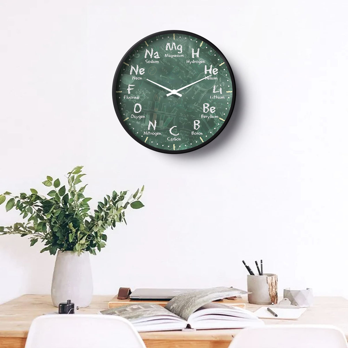 Mathematics Wall Clock – Chemistry & Science Elements Chalkboard Desig ...